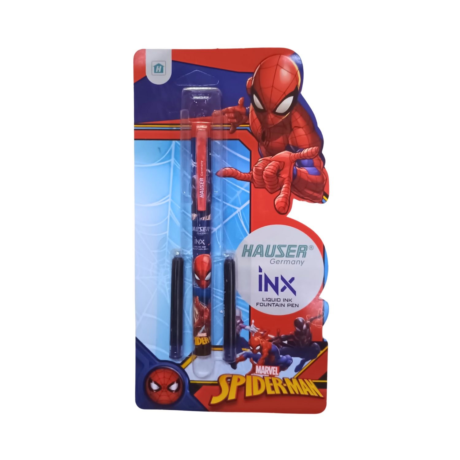 Hauser INX Spider-Man Fountain Pen + 2 Jumbo Blue Ink Cartridges